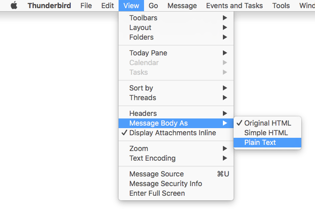 Plain text versions of html emails