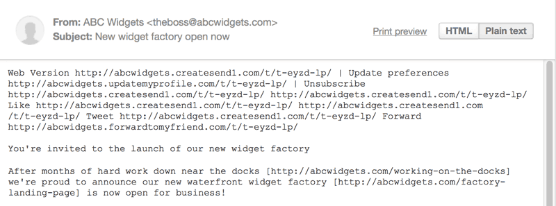 Plain text versions of html emails