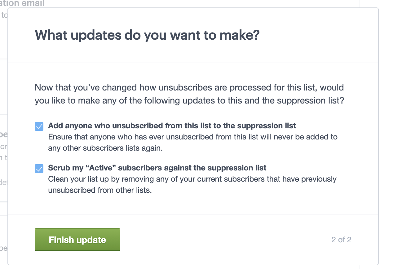Unsubscribe settings for lists