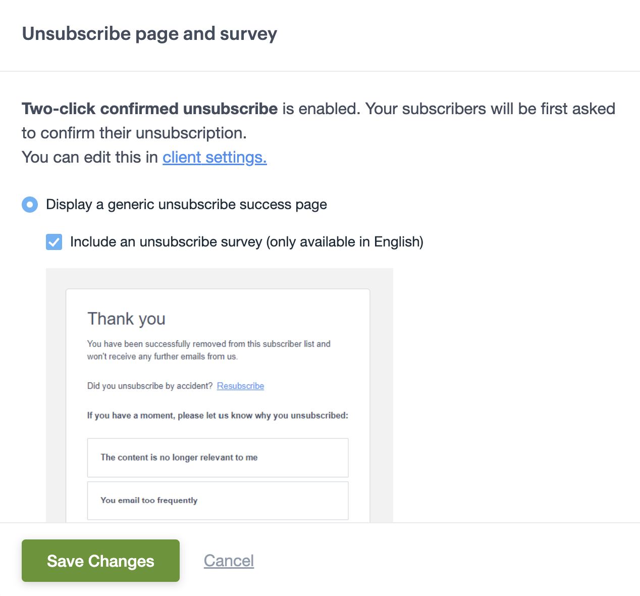 Unsubscribe survey